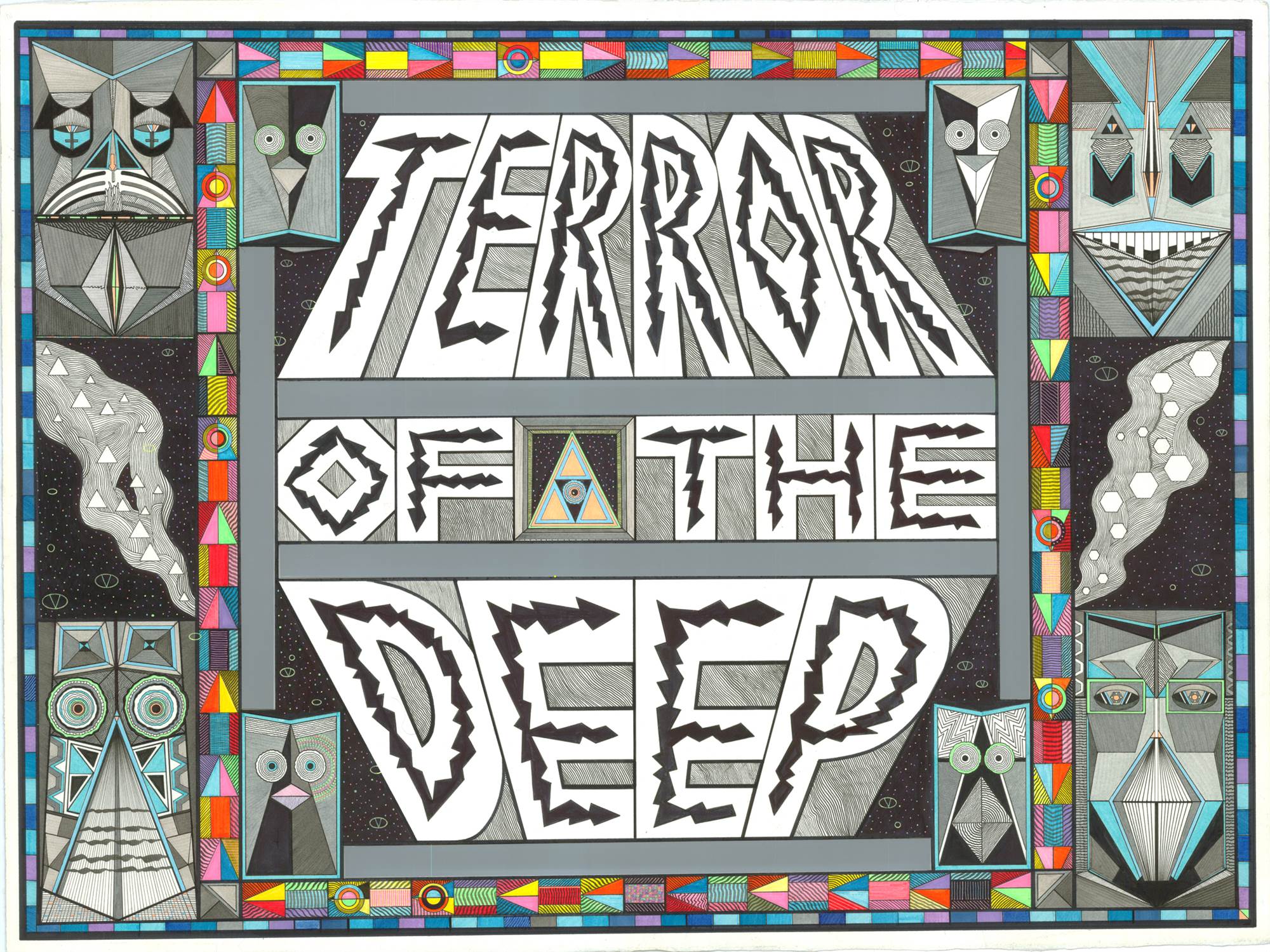 Jess Johnson, Terror of the Deep, Pen, feltips, collage, coloured card ...